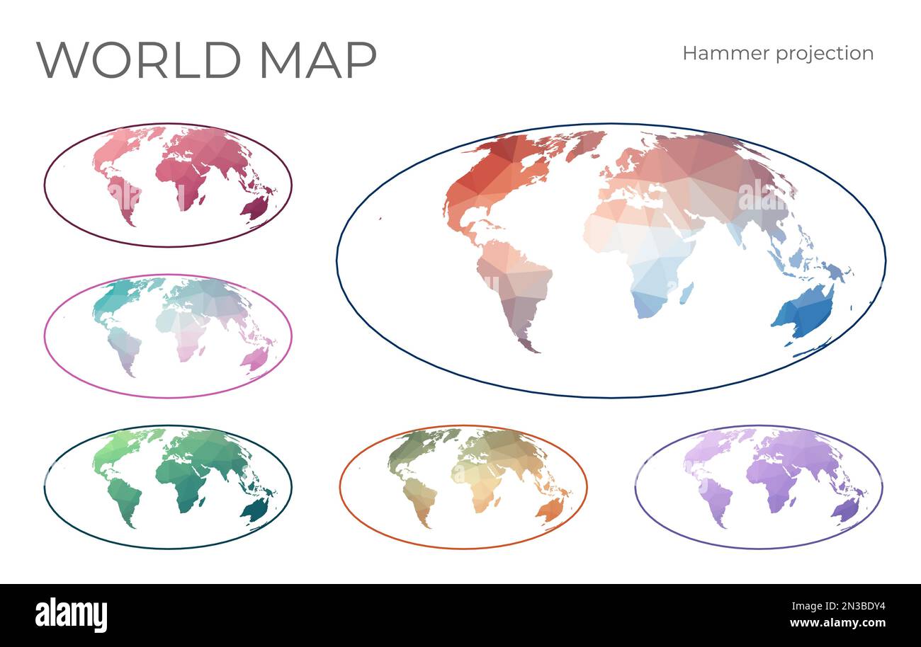 Low Poly World Map Set. Hammer projection. Collection of the world maps ...