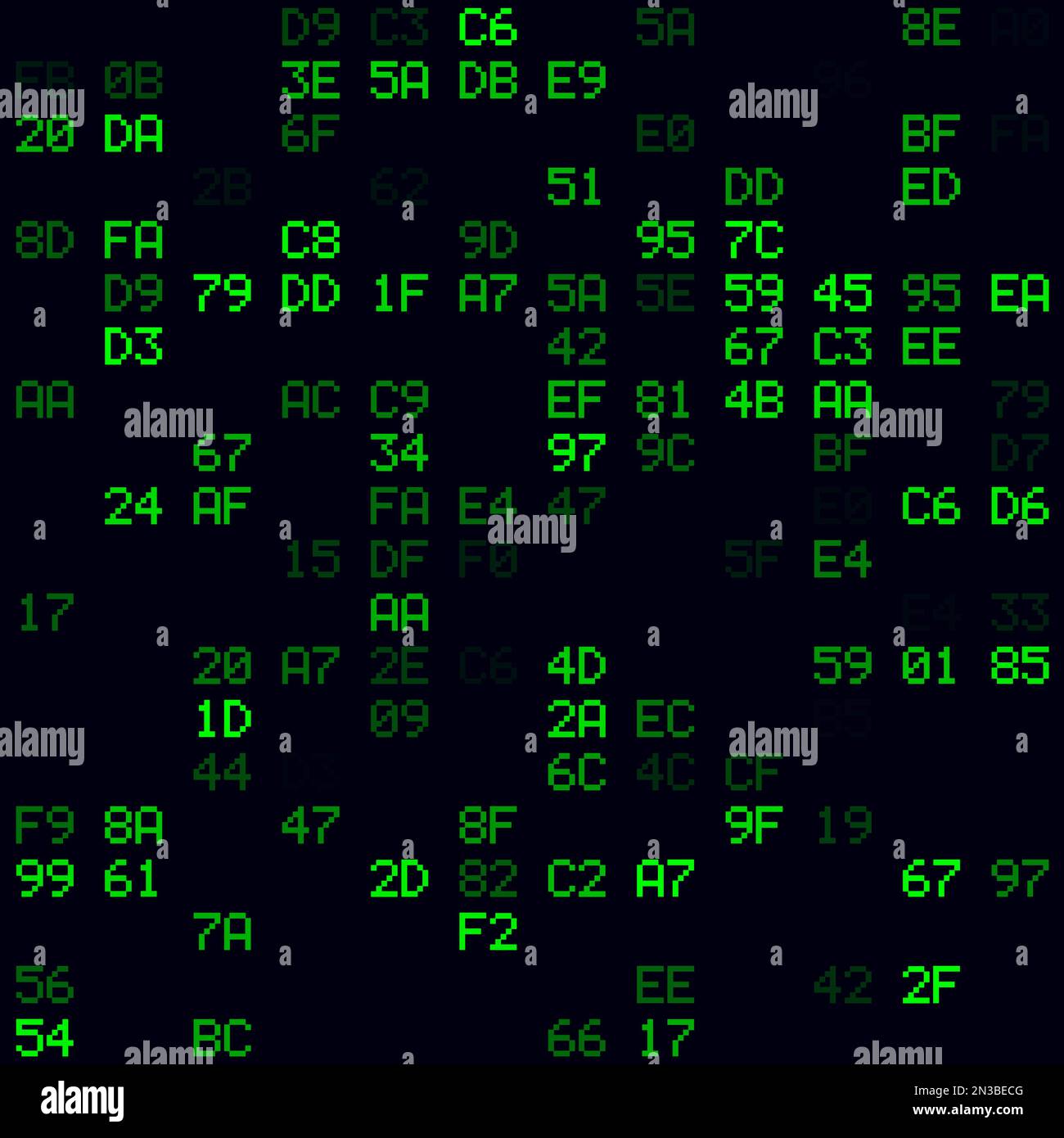 Matrix background. Green sparse hexadecimal pairs background. Small sized seamless pattern ...