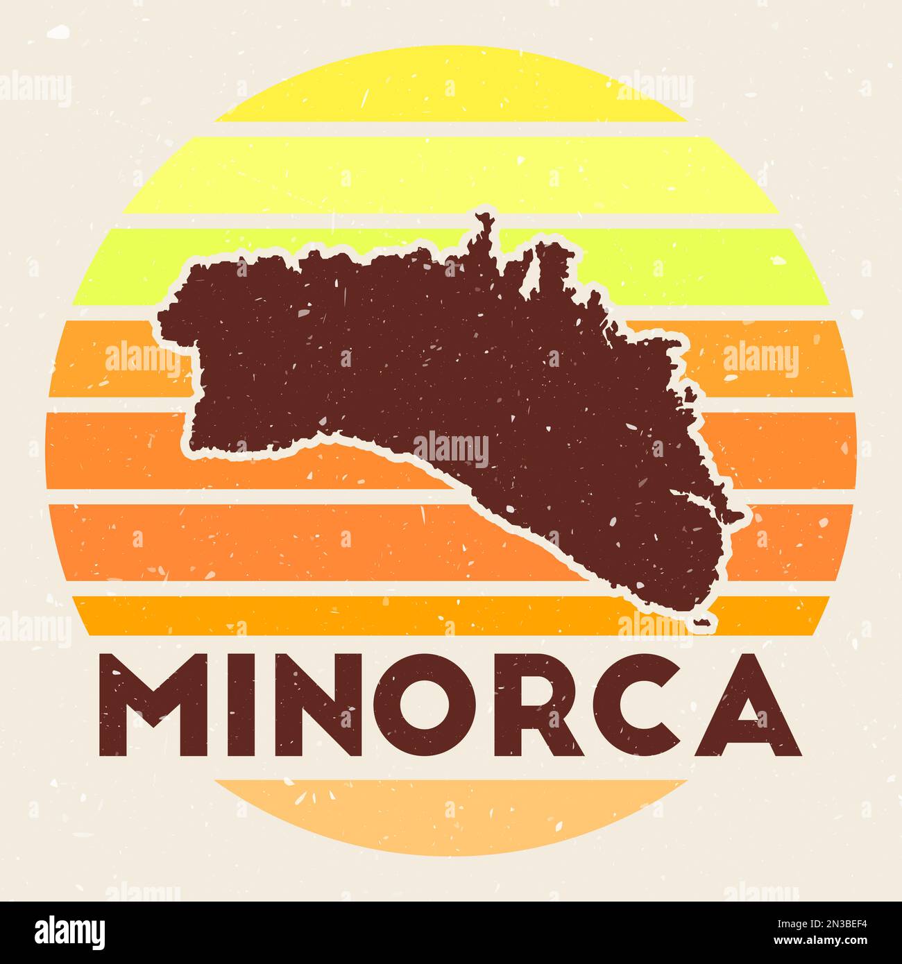 Minorca logo. Sign with the map of island and colored stripes, vector ...