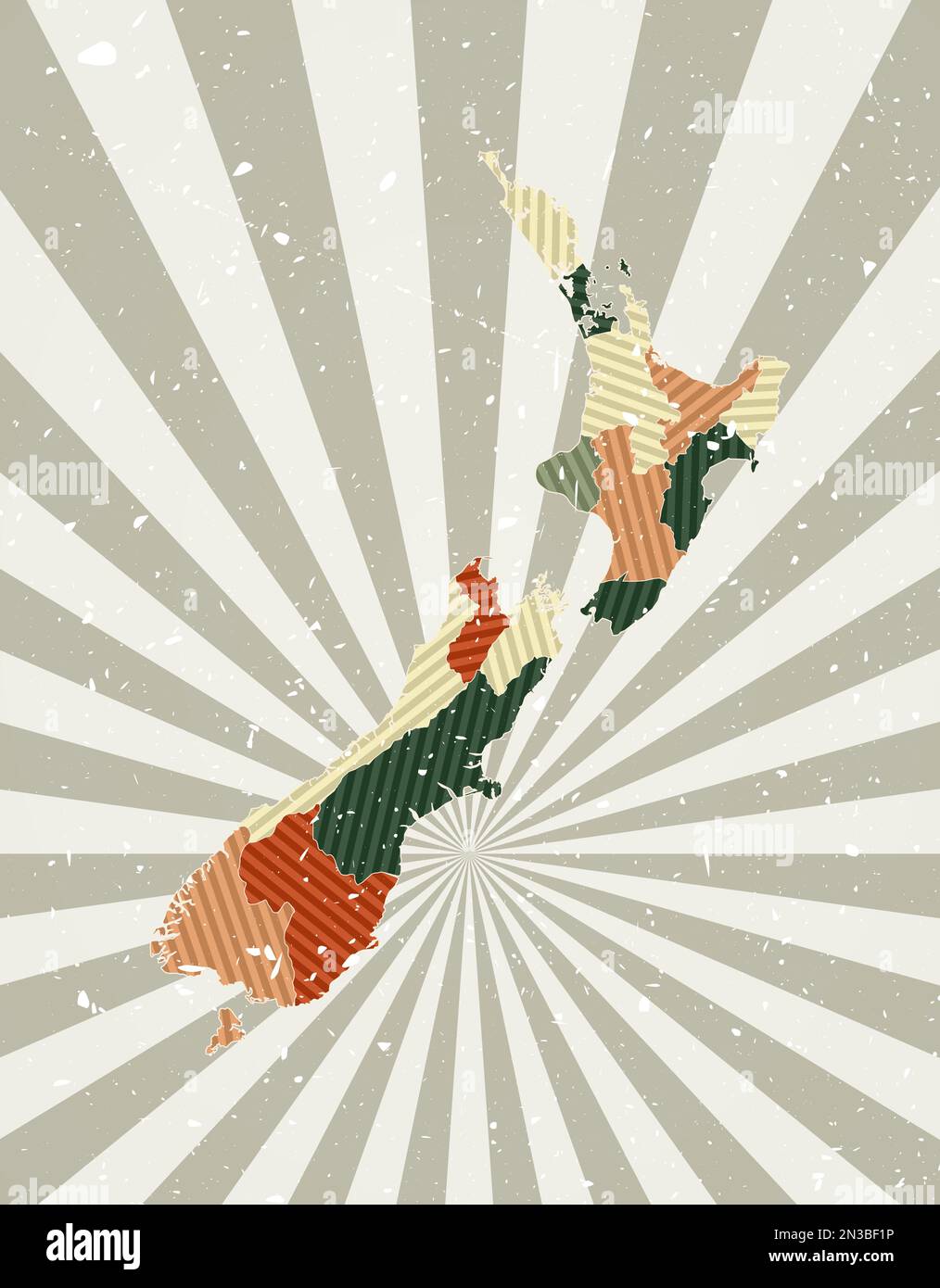 New Zealand vintage map. Grunge poster with map of the country in retro ...