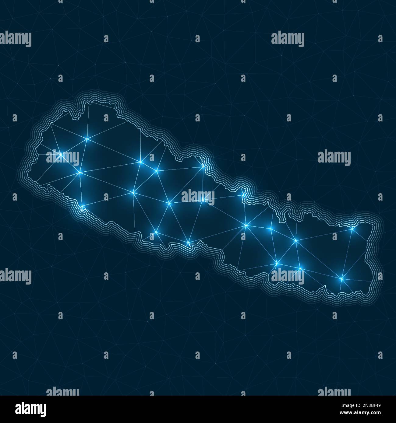 Nepal network map. Abstract geometric map of the country. Digital connections and ...