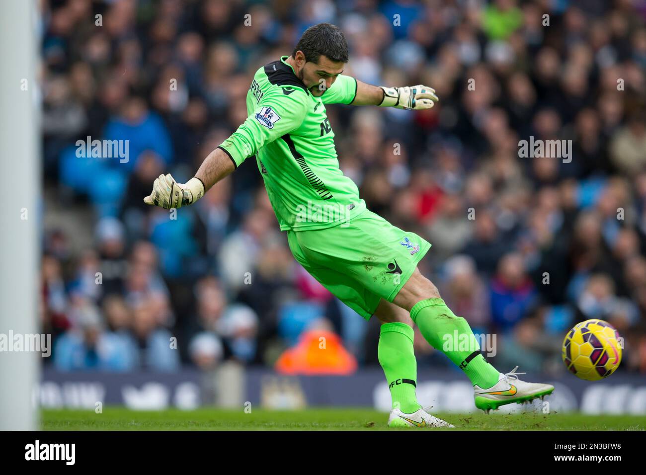 Crystal Palace's goalkeeper Julian Speroni distributes a ball during ...