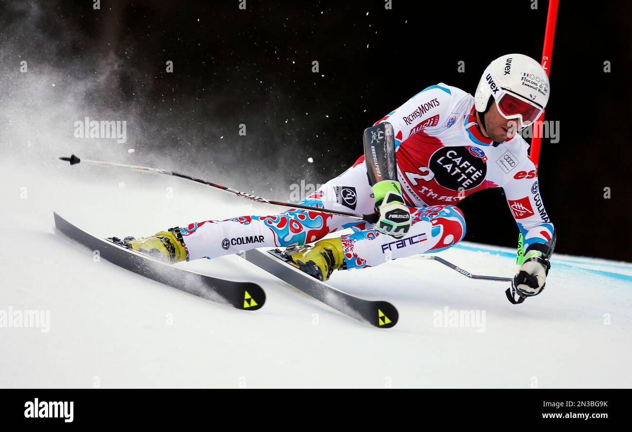 Thomas Fanara, of France, powers past a gate on his way to clock the ...