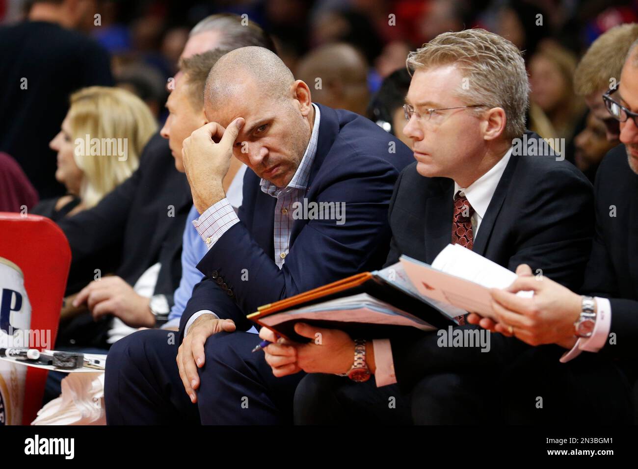 Milwaukee Bucks' head coach Jason Kidd sits on the bench next to ...
