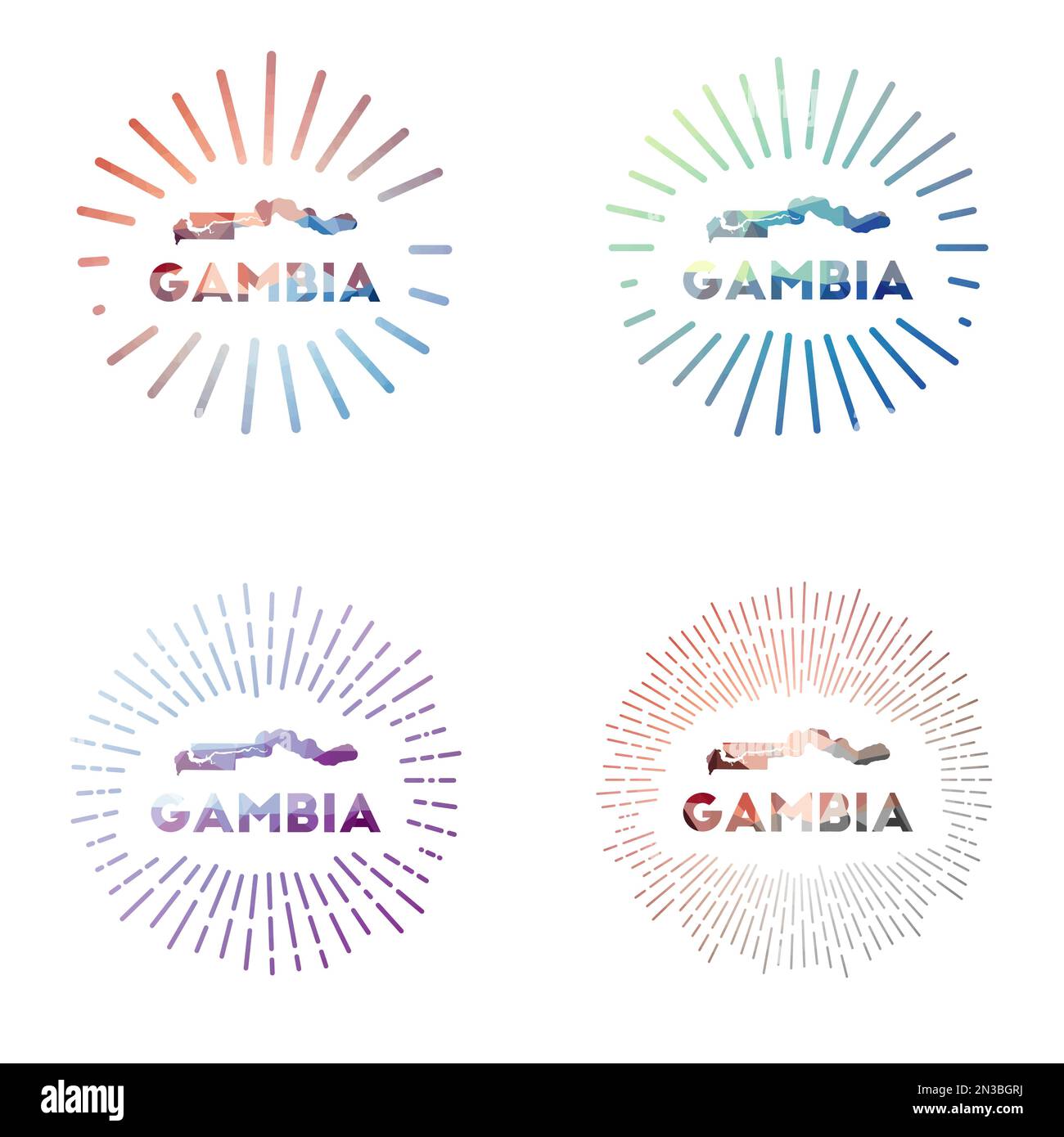 Gambia low poly sunburst set. Logo of country in geometric polygonal style. Vector illustration ...