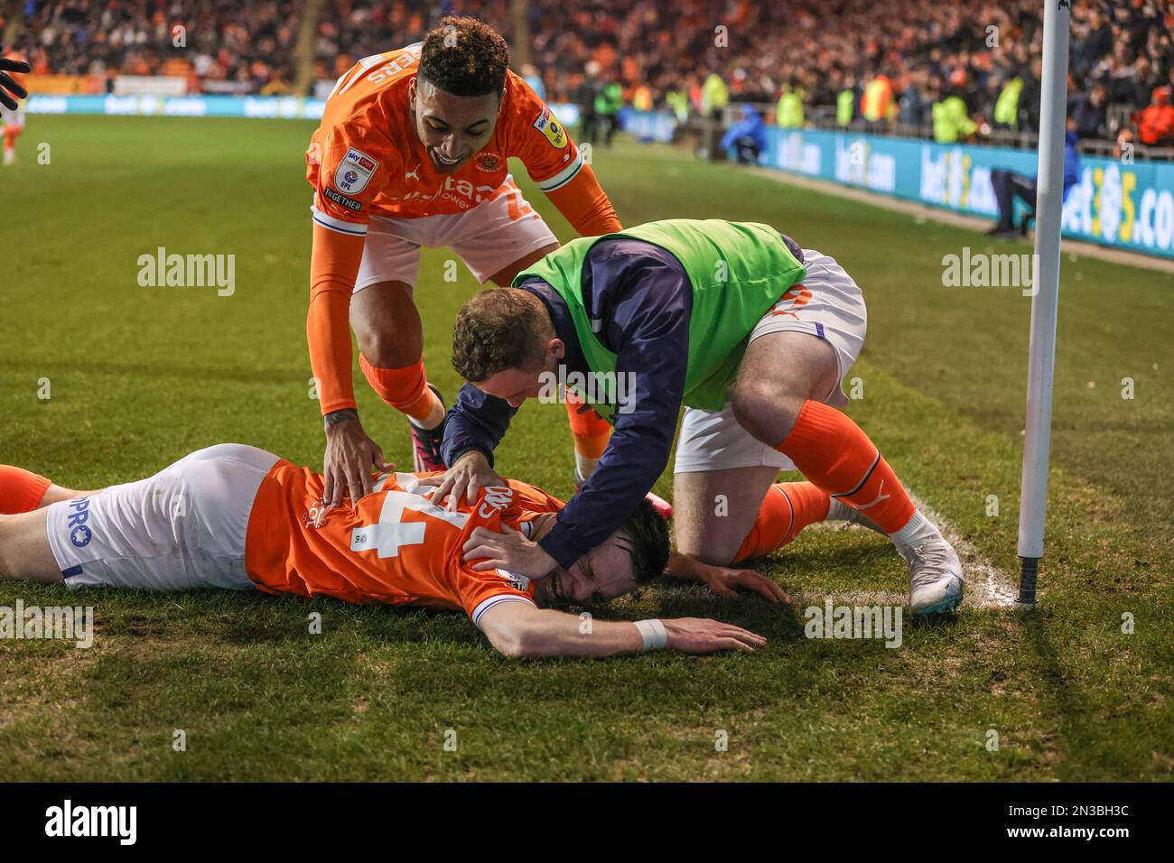 Blackpool, UK. 07th Feb, 2023. Andy Lyons #24 of Blackpool celebrates ...