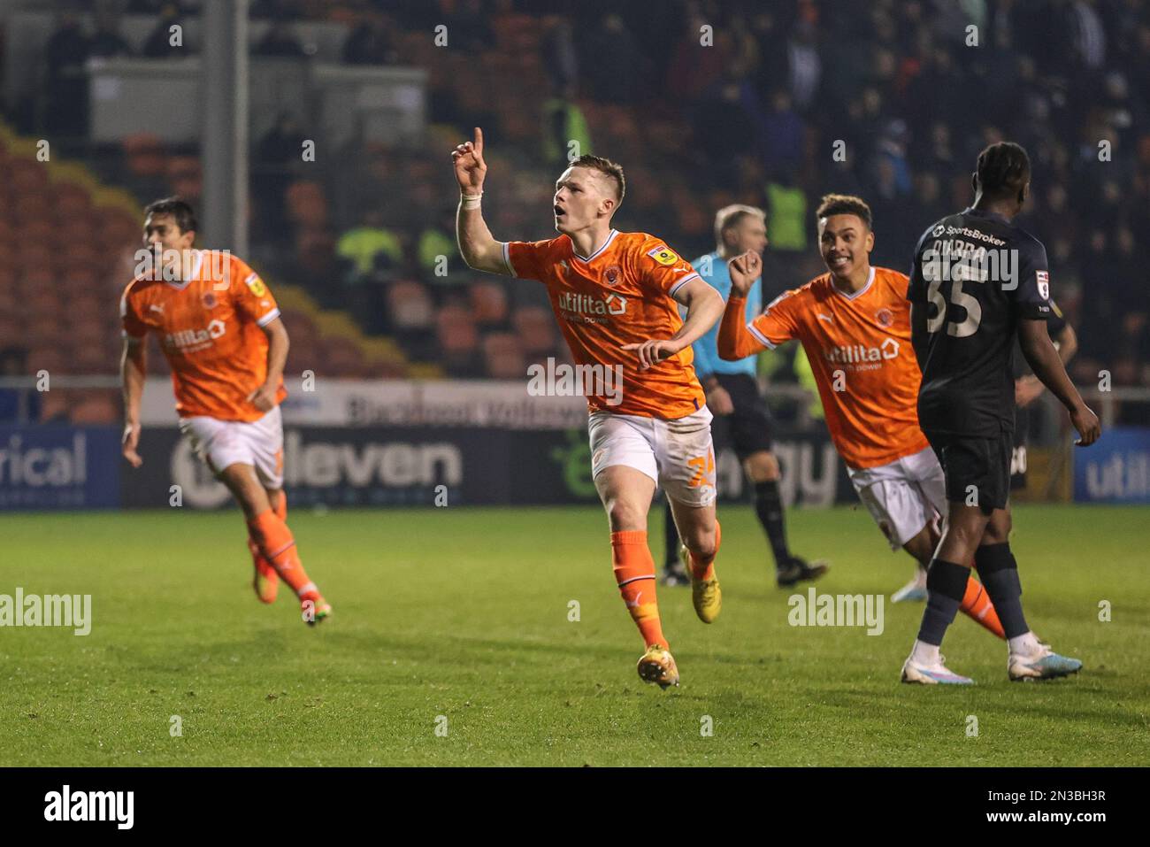 Blackpool, UK. 07th Feb, 2023. Andy Lyons #24 of Blackpool celebrates ...