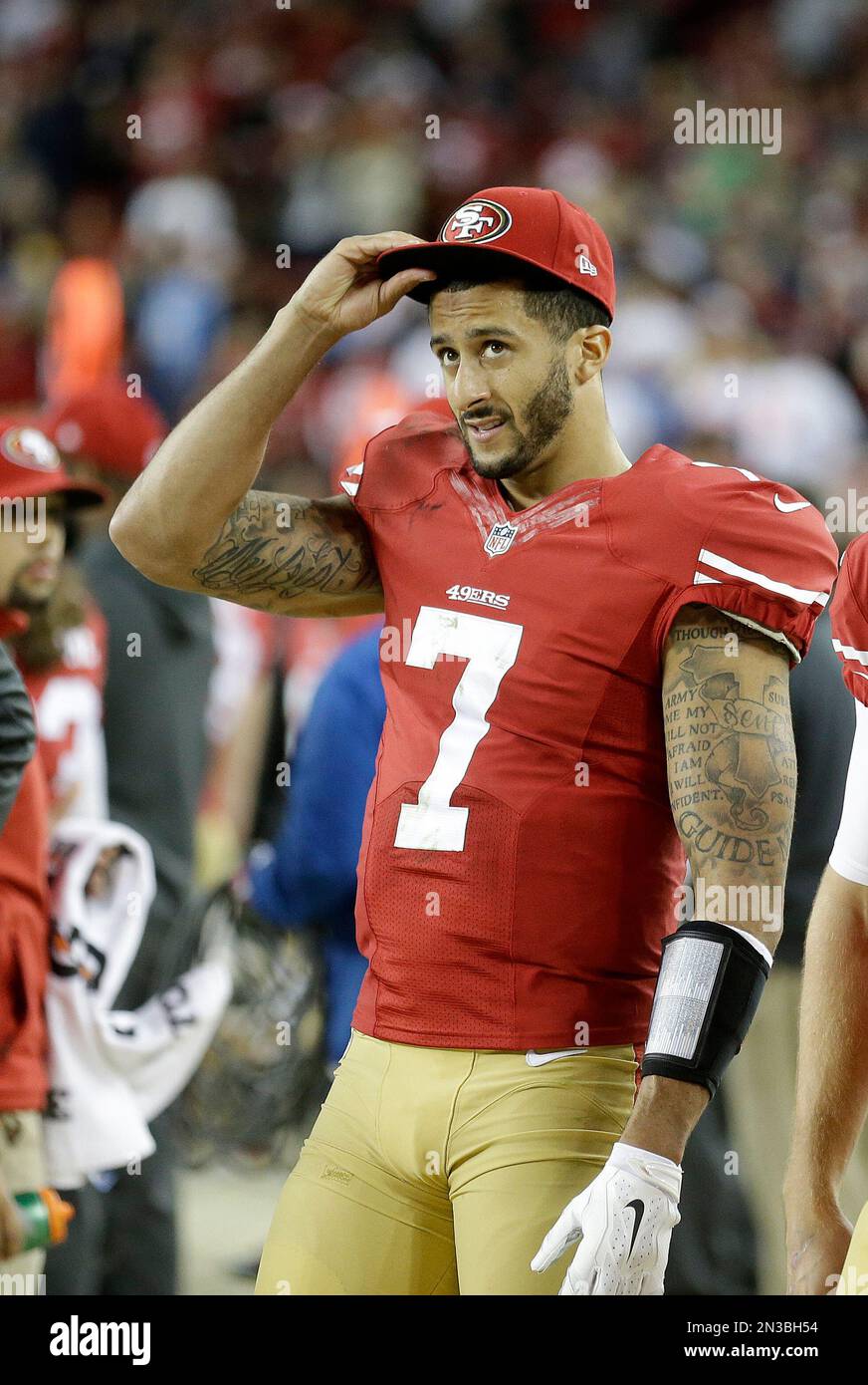 San Francisco 49ers quarterback Colin Kaepernick (7) stands on the ...