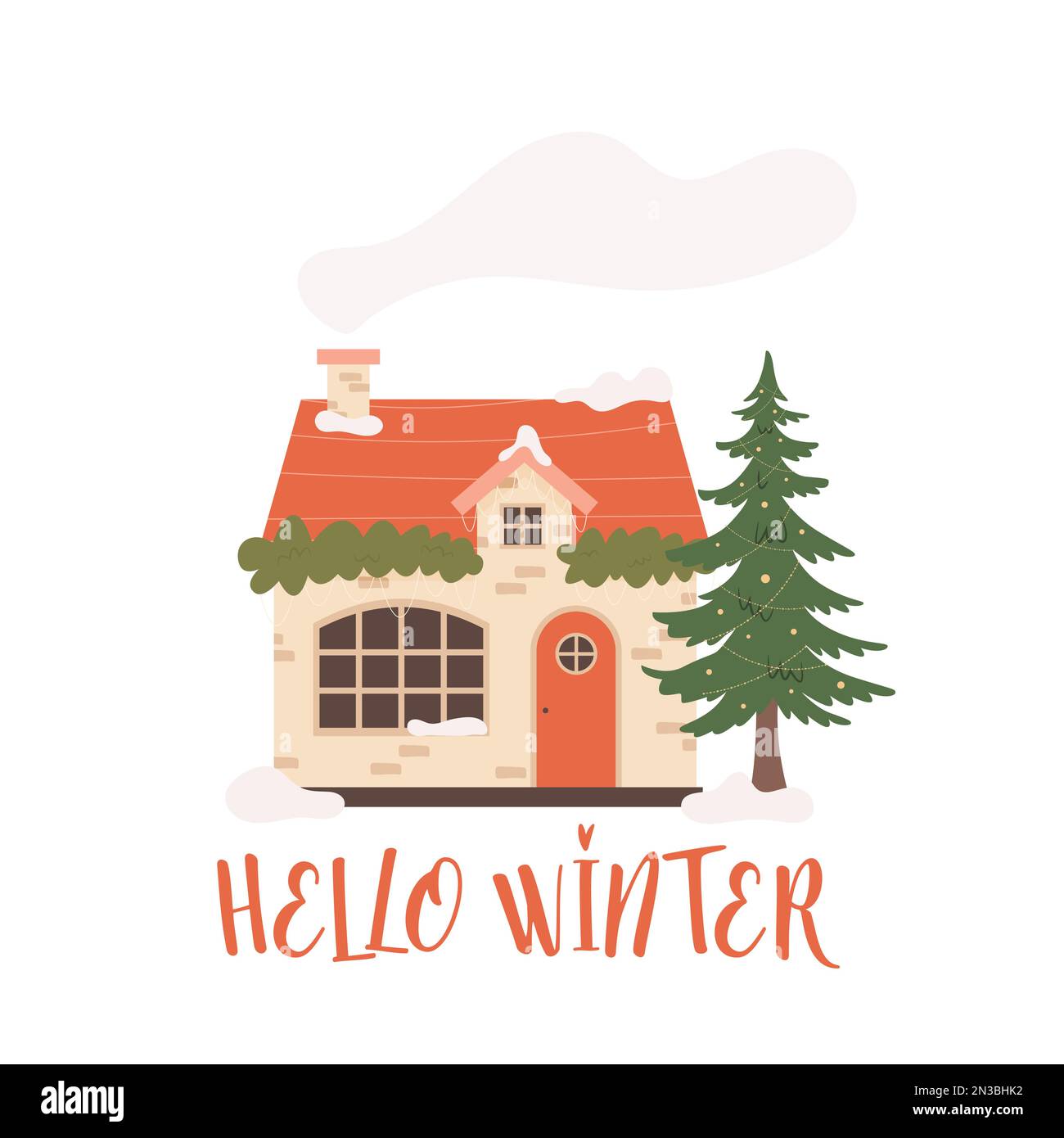 Hello Winter cottage. Vector illustration Stock Vector Image & Art - Alamy