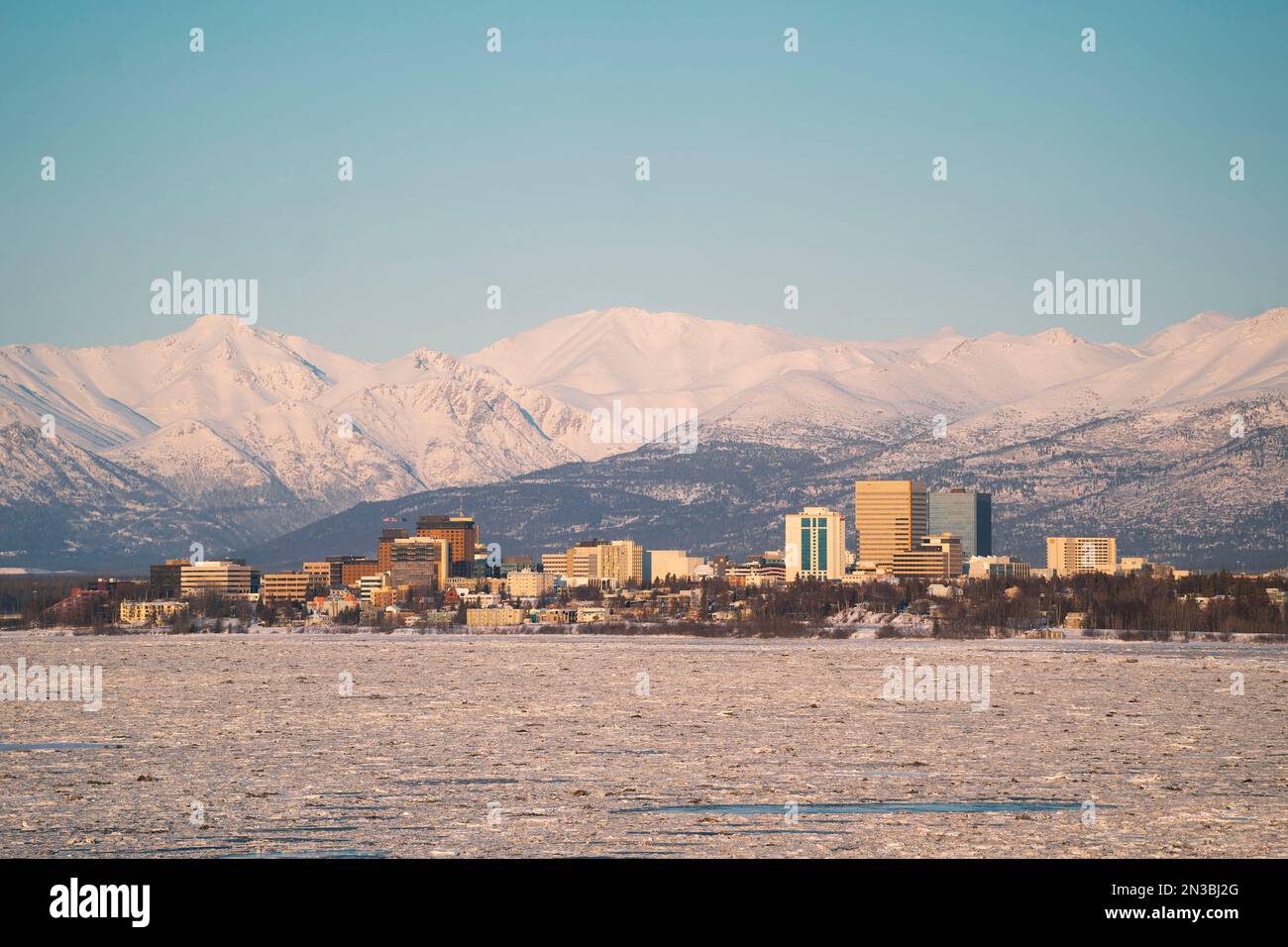 The city of Anchorage, Alaska and its office buildings and high rises ...