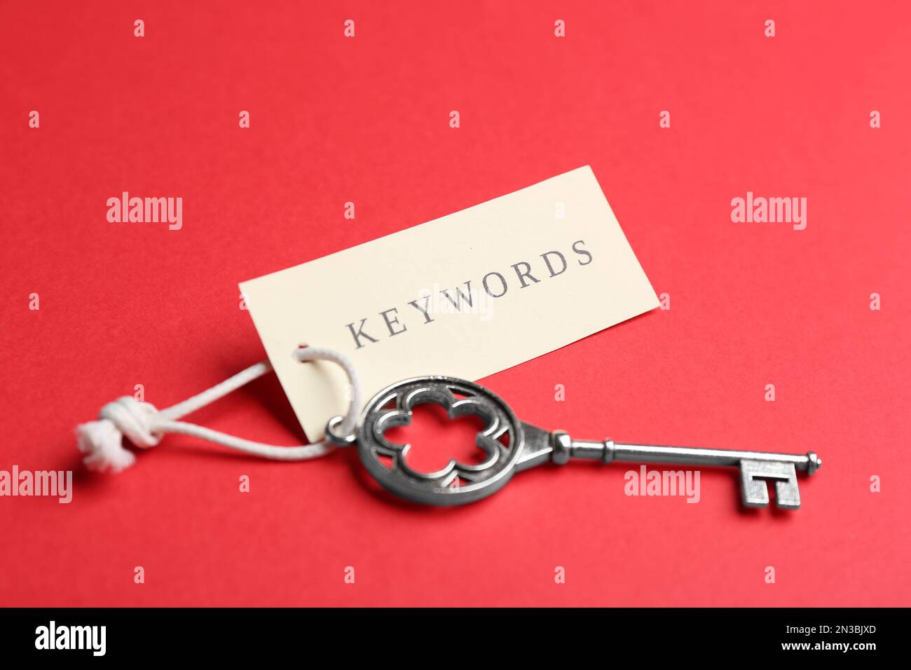 Vintage key and tag wIth word KEYWORDS on red background Stock Photo ...