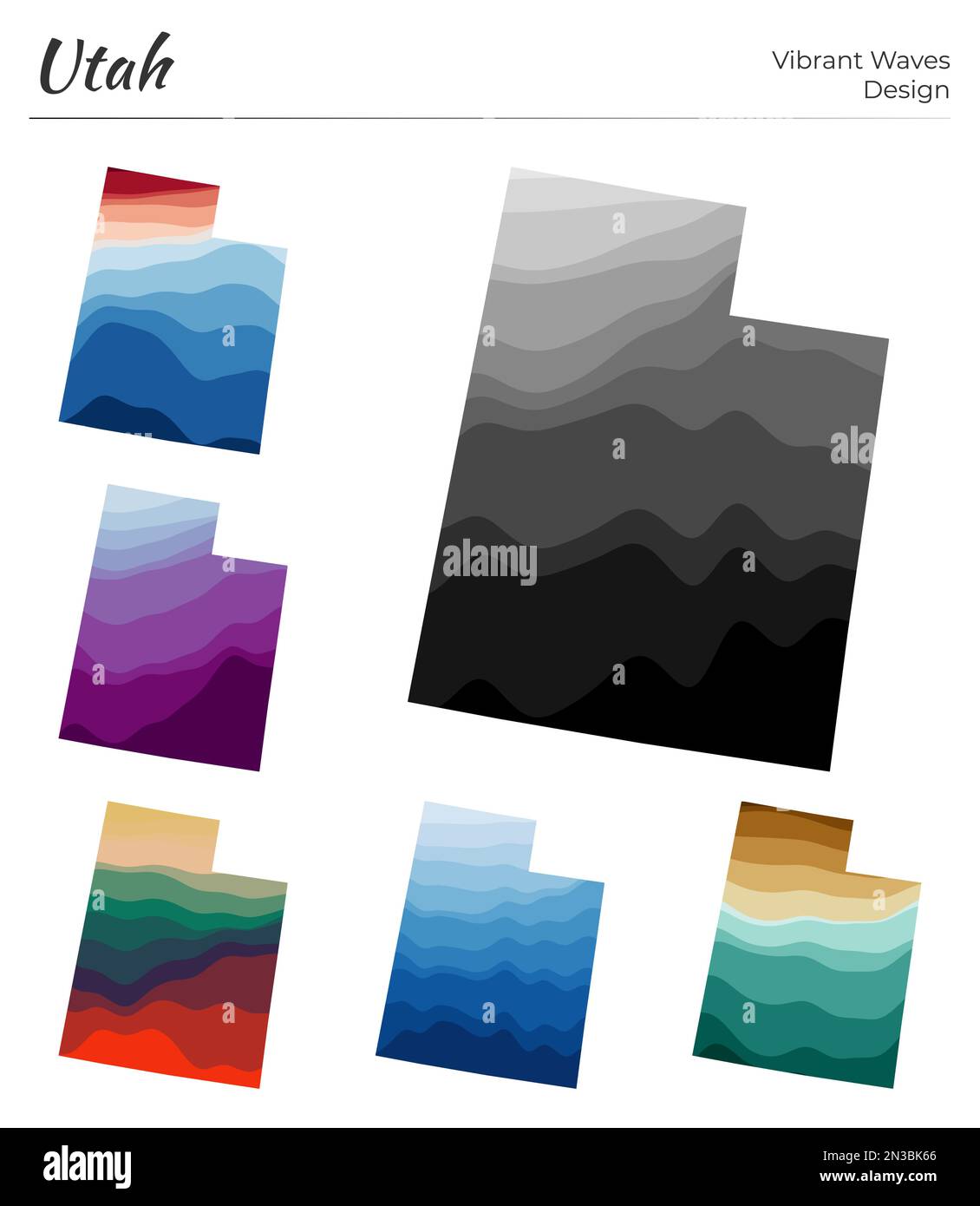 Set of vector maps of Utah. Vibrant waves design. Bright map of us ...