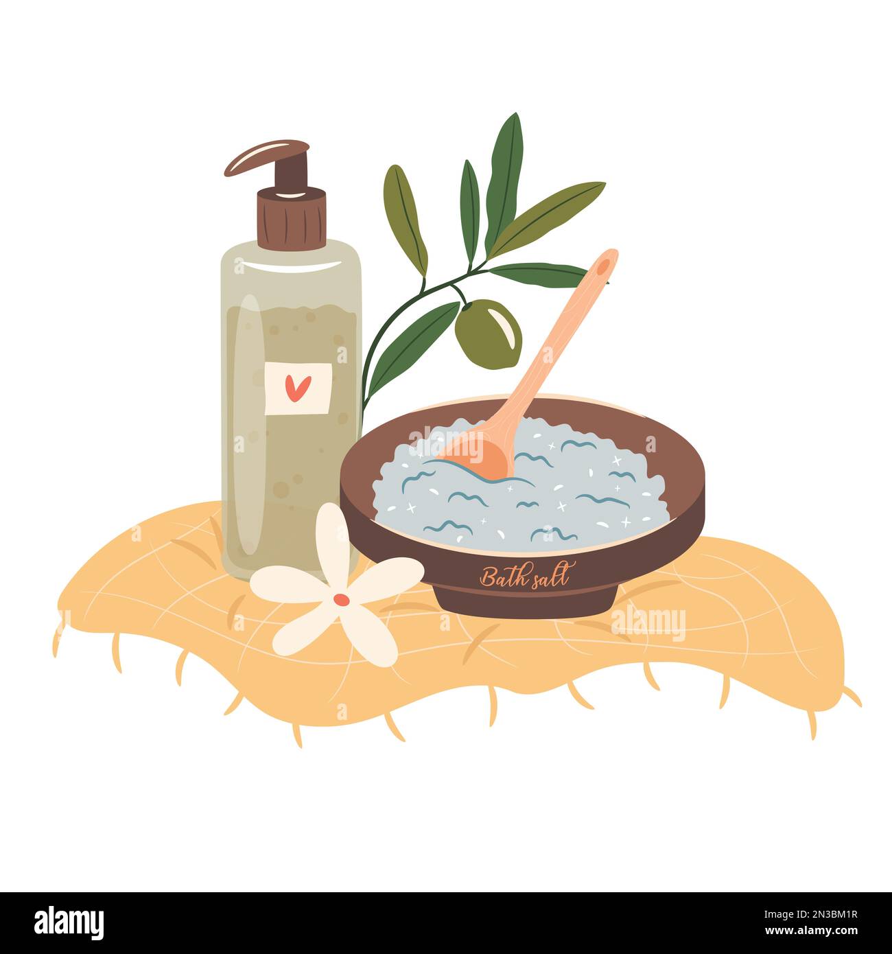 Bath sea salt and olive oil body gel. Spa relaxation concept, Vector ...