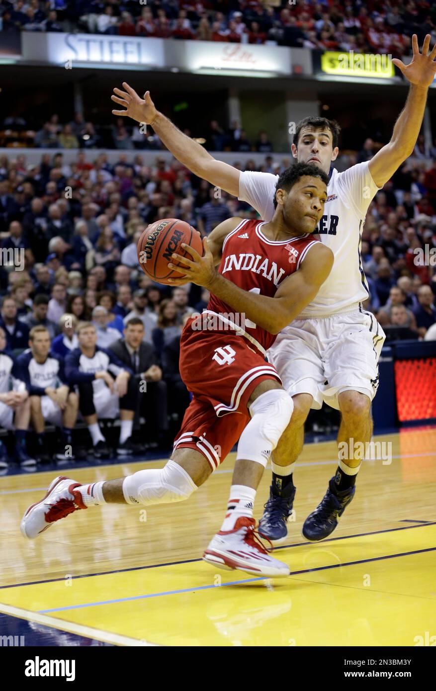 Indiana guard James Blackmon Jr. (1), front, drives past Butler guard ...