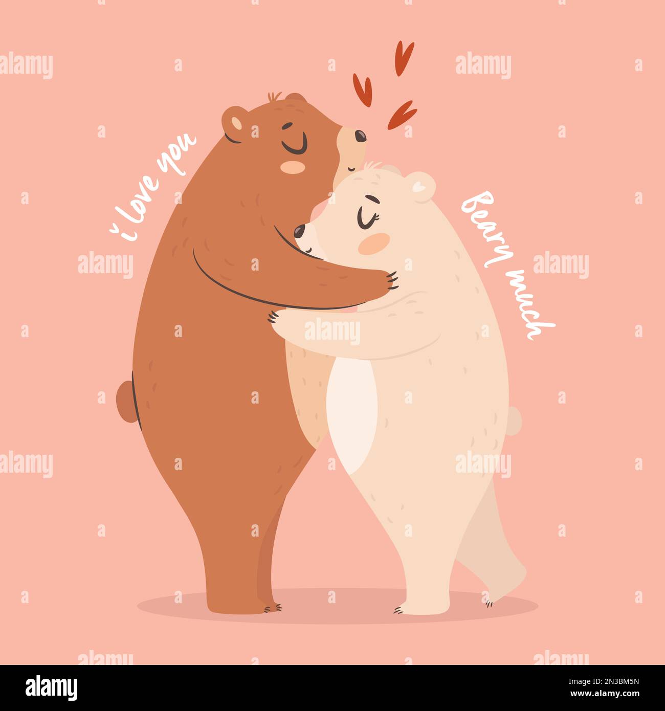 I love you beary much. Cute bears couple hugging. Valentine's day card ...