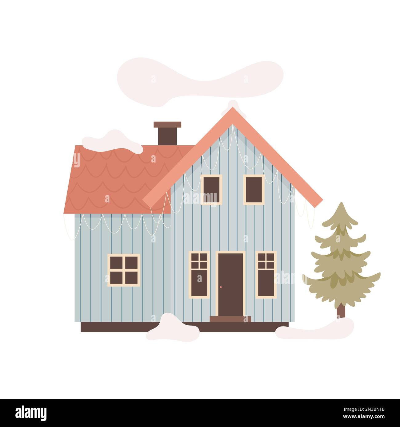 Scandinavian forest wood winter cabin. Vector illustration Stock Vector ...
