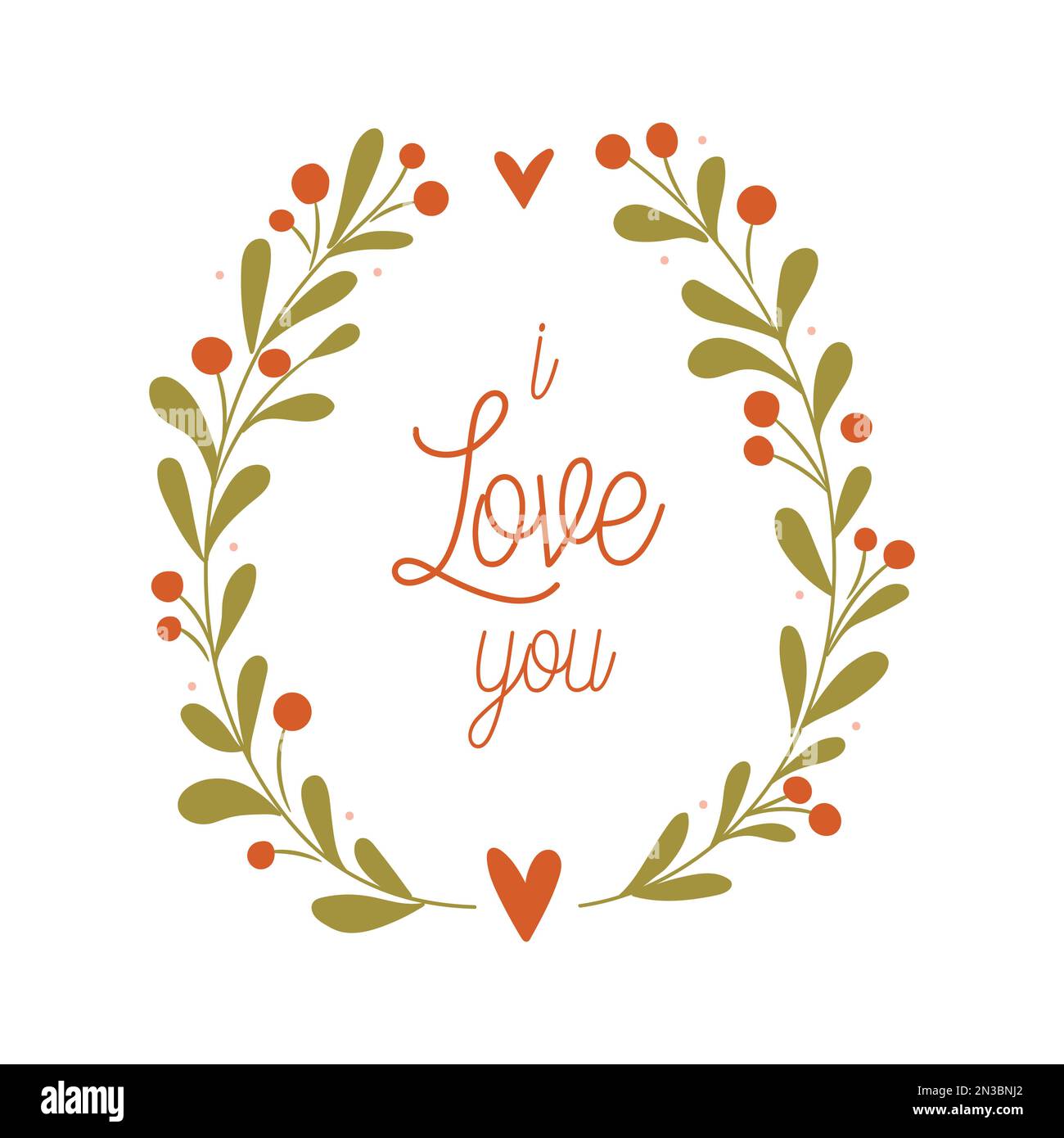 I love you floral wreath. Valentine's day card concept. Vector ...