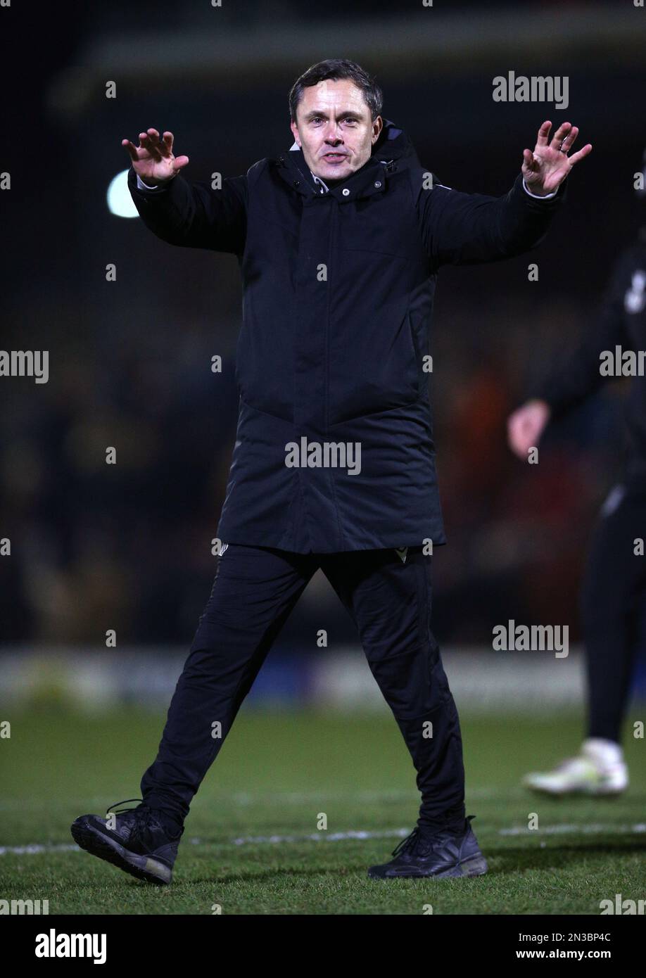 Grimsby Town manager Paul Hurst celebrates following the FA Cup fourth ...