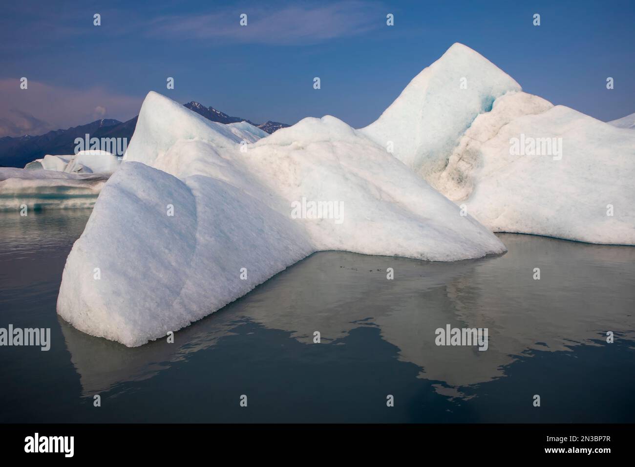 Icebergs grounded in, and reflecting on the Knik River, at the Knik ...