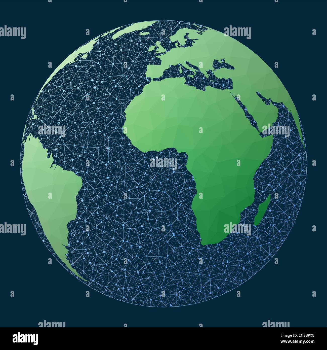 Illustration of global network. Orthographic projection. Green low poly ...
