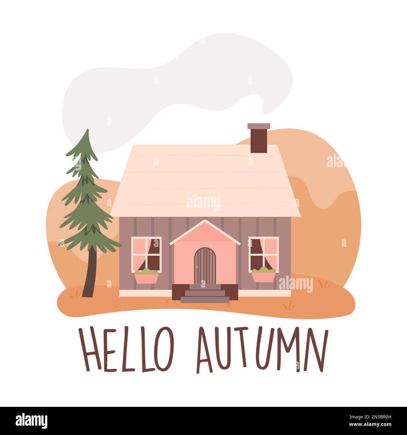 Golden fall season. Autumn landscape scene with farm cottage house ...