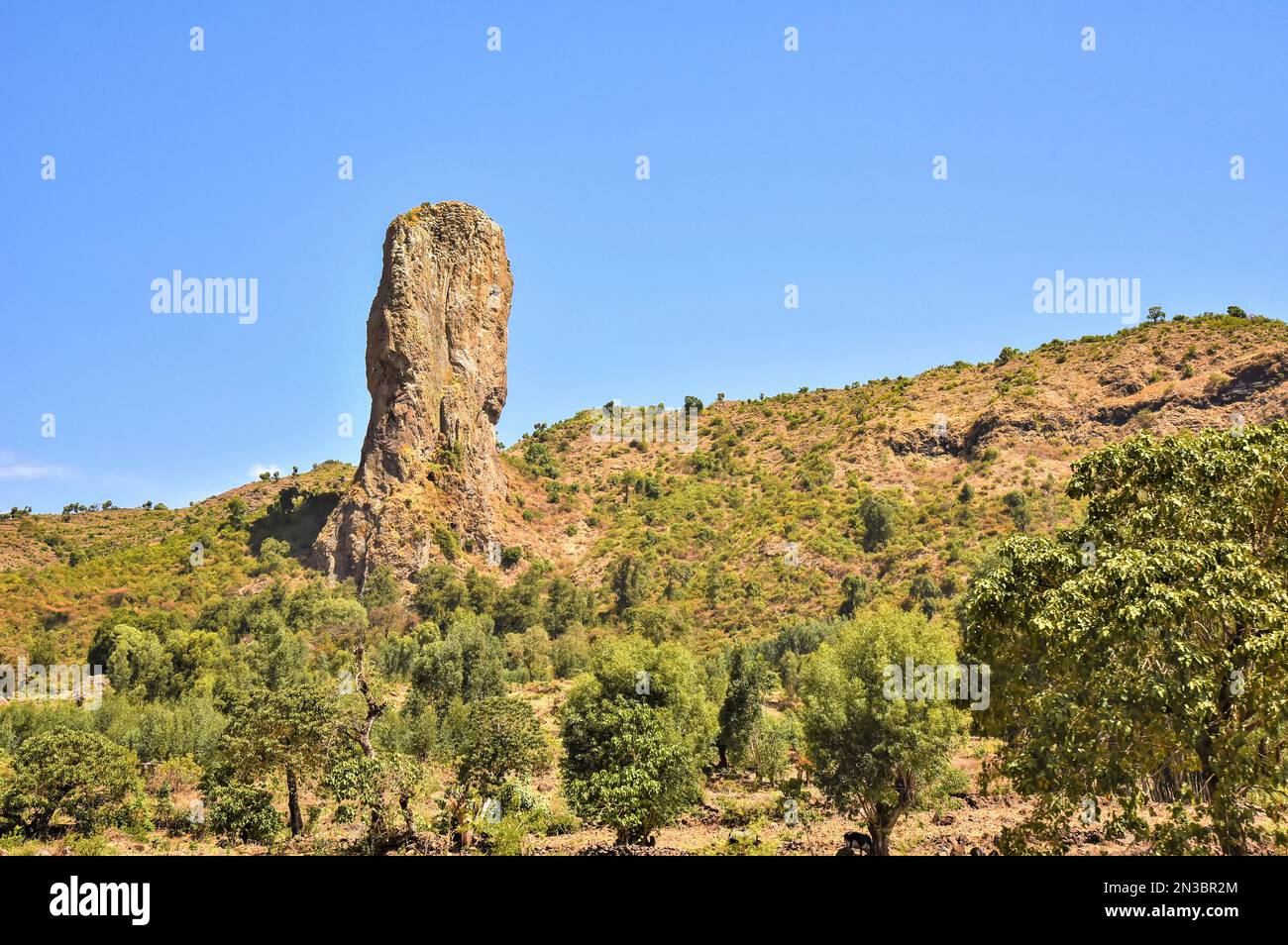 Volcanic rock formation on mountainside in the Ethiopian Highlands ...