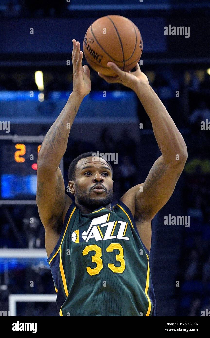 Utah Jazz forward Trevor Booker (33) puts up a shot during the first ...