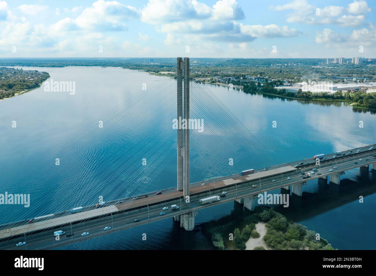 Aerial view of modern bridge over river Stock Photo - Alamy