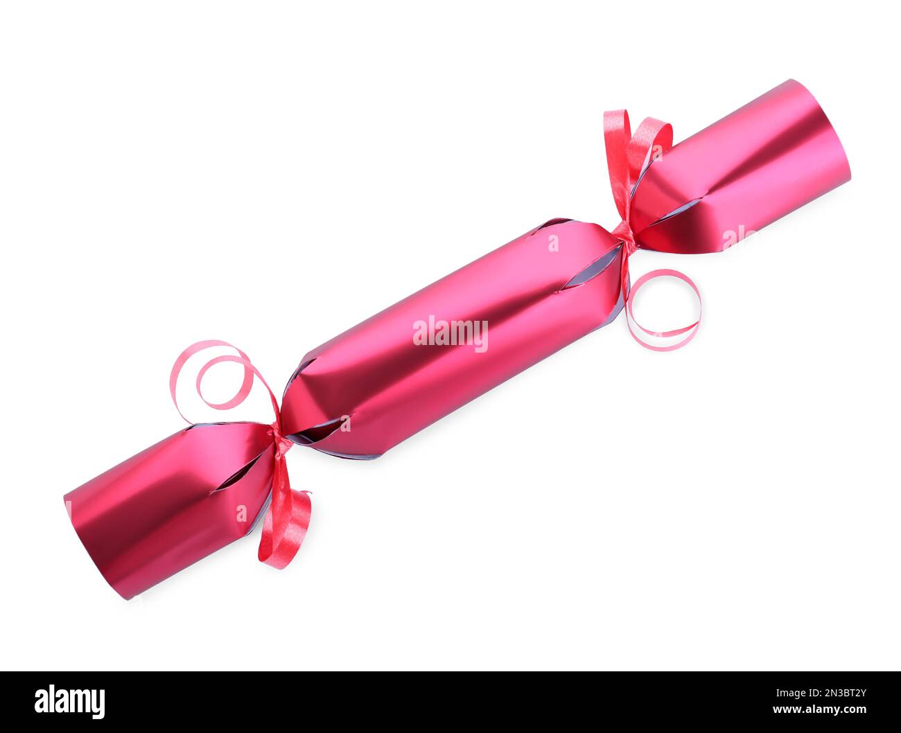 Bright red Christmas cracker isolated on white, top view Stock Photo ...