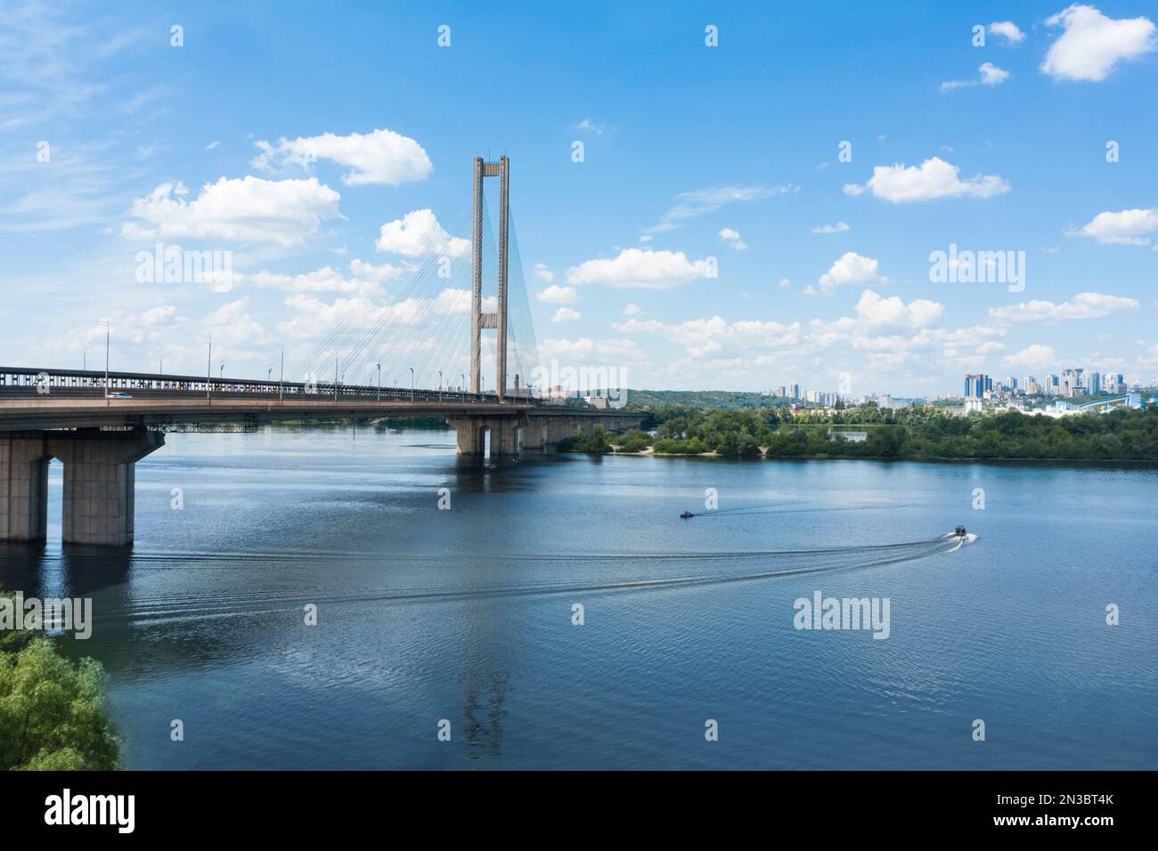 Aerial view of modern bridge over river Stock Photo - Alamy
