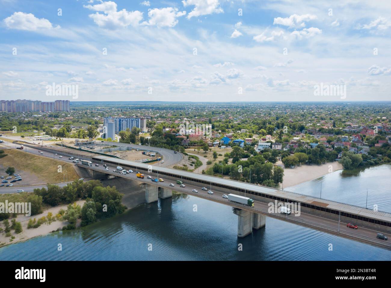 Aerial view of modern bridge over river Stock Photo - Alamy