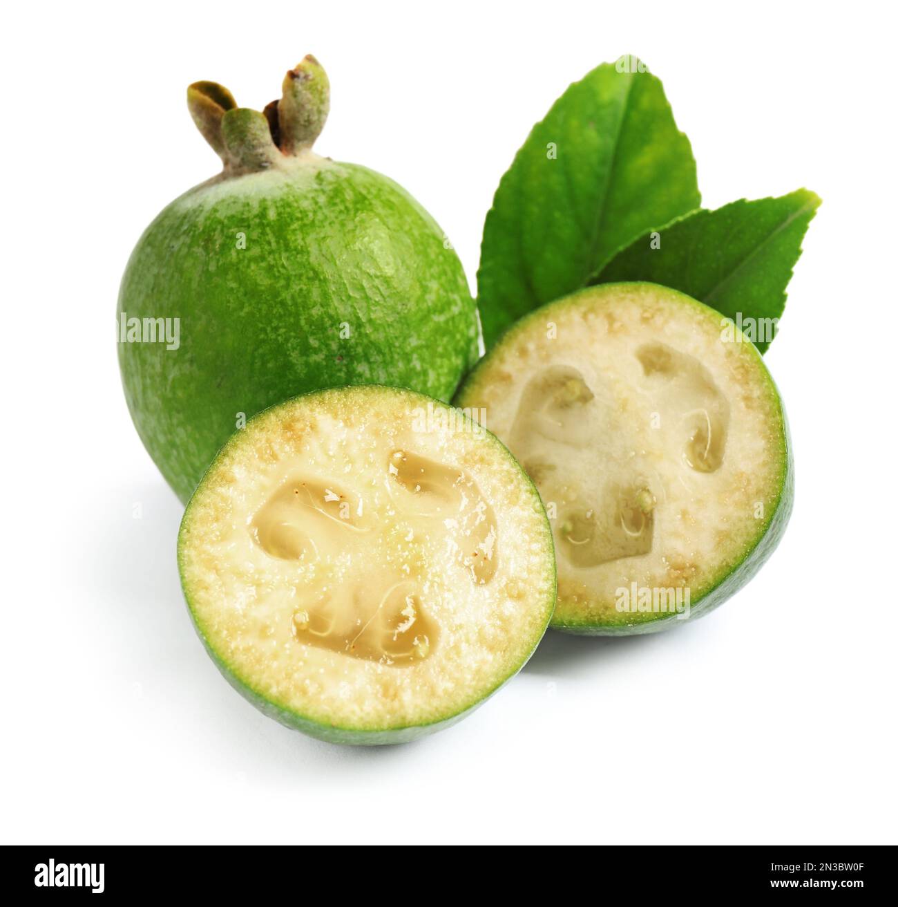 Whole and cut feijoa fruits on white background Stock Photo - Alamy