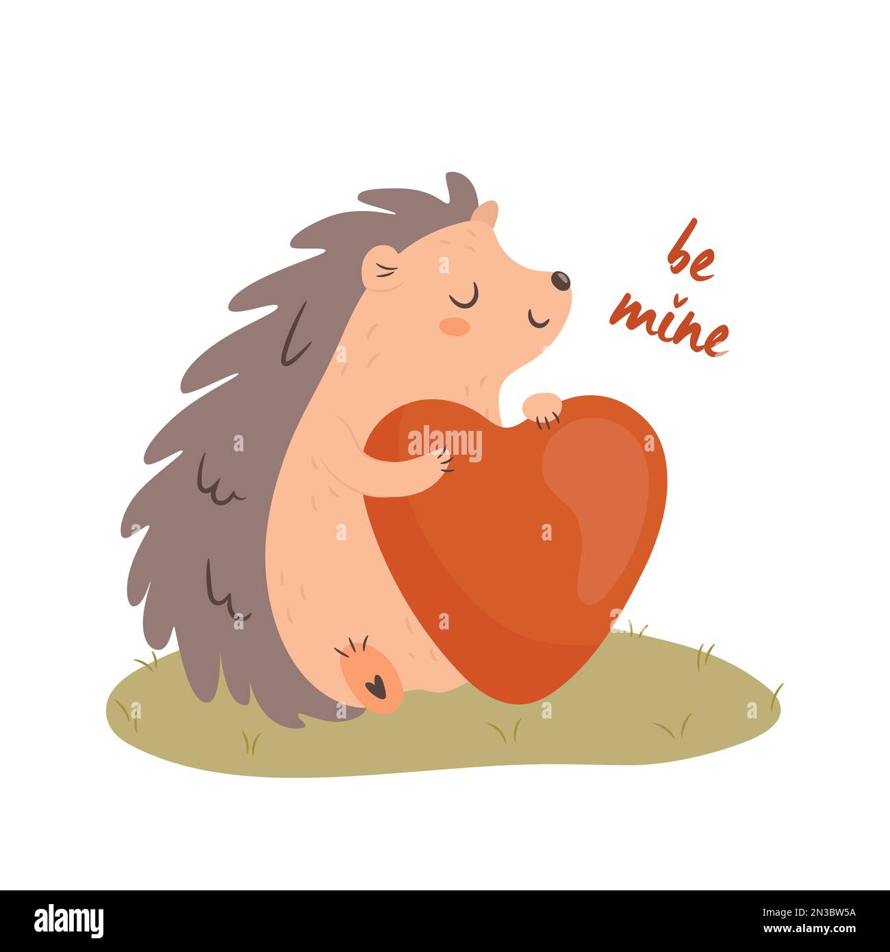 Cute hedgehog holding big heart. Be mine lettering. Valentine's day ...