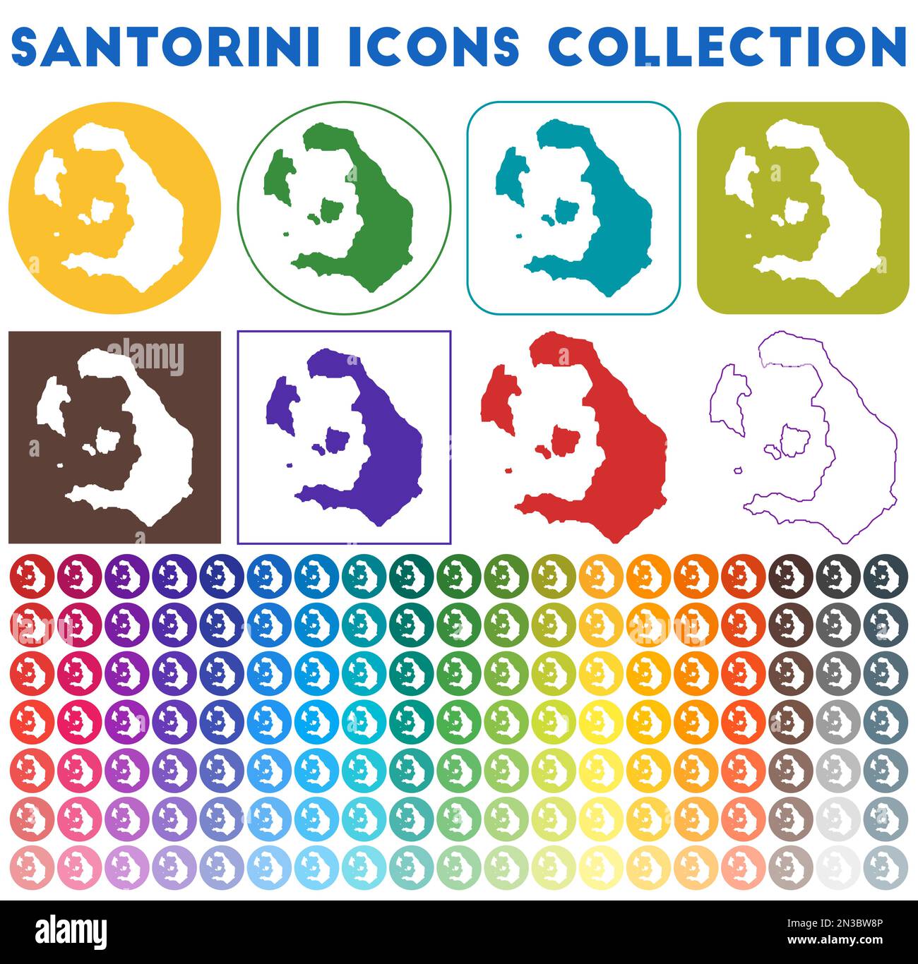 Santorini icons collection. Bright colorful trendy map icons. Modern ...