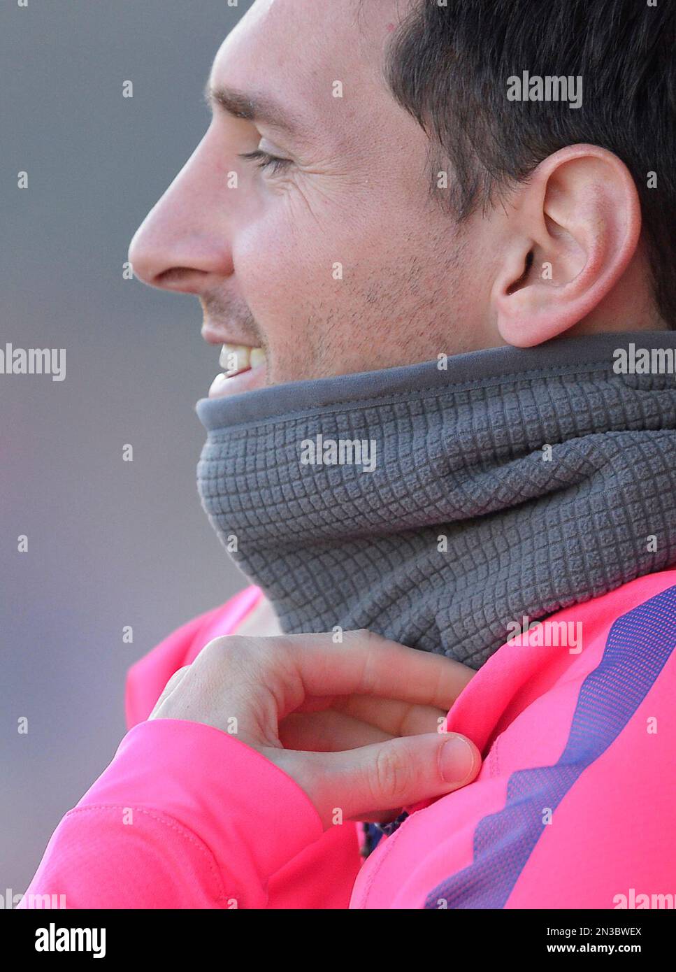FC Barcelona's Lionel Messi, from Argentina, smiles during a training ...