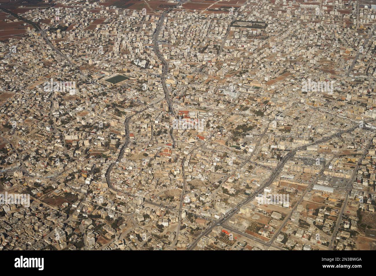 Madaba historic aerial town top drone view, popular tourist destination ...