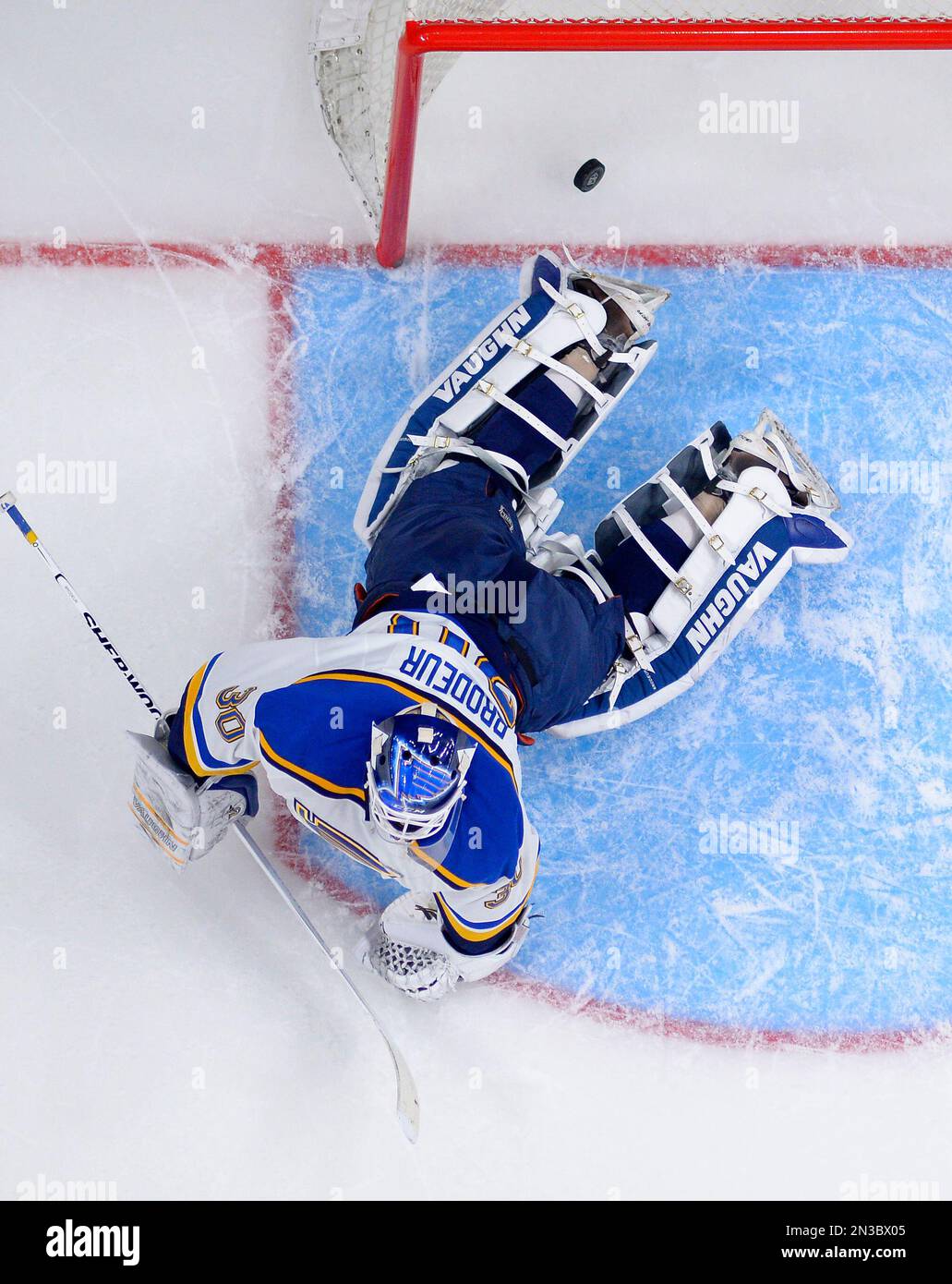 St. Louis Blues goalie Martin Brodeur is scored on by Los Angeles Kings ...