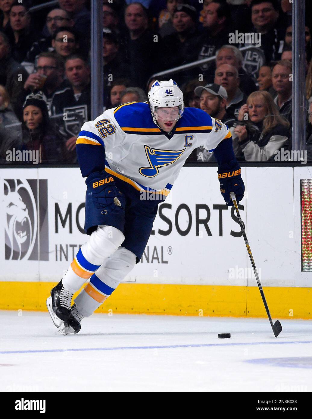 St. Louis Blues center David Backes moves the puck during the first ...