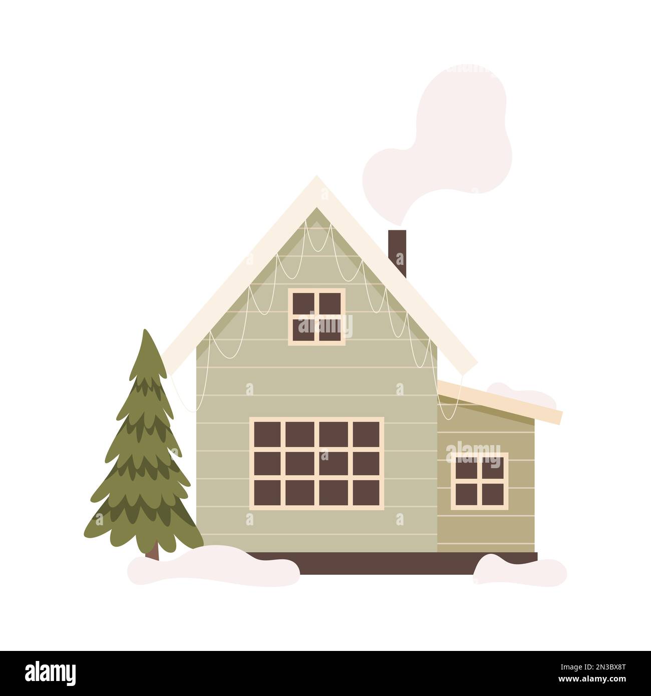 Scandinavian forest wood winter cabin. Vector illustration Stock Vector ...