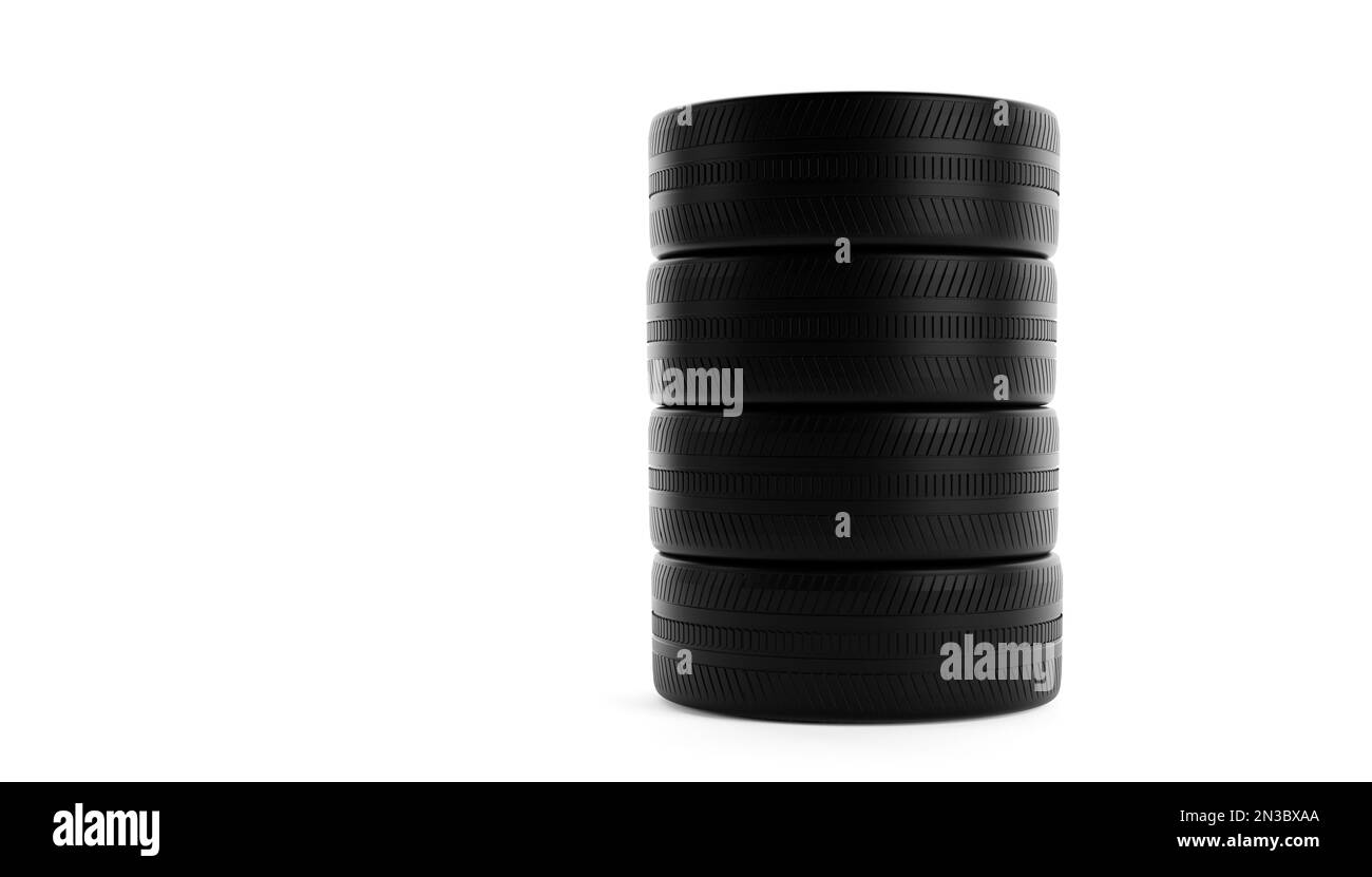 Stack of car tires on white background, 3D illustration Stock Photo - Alamy