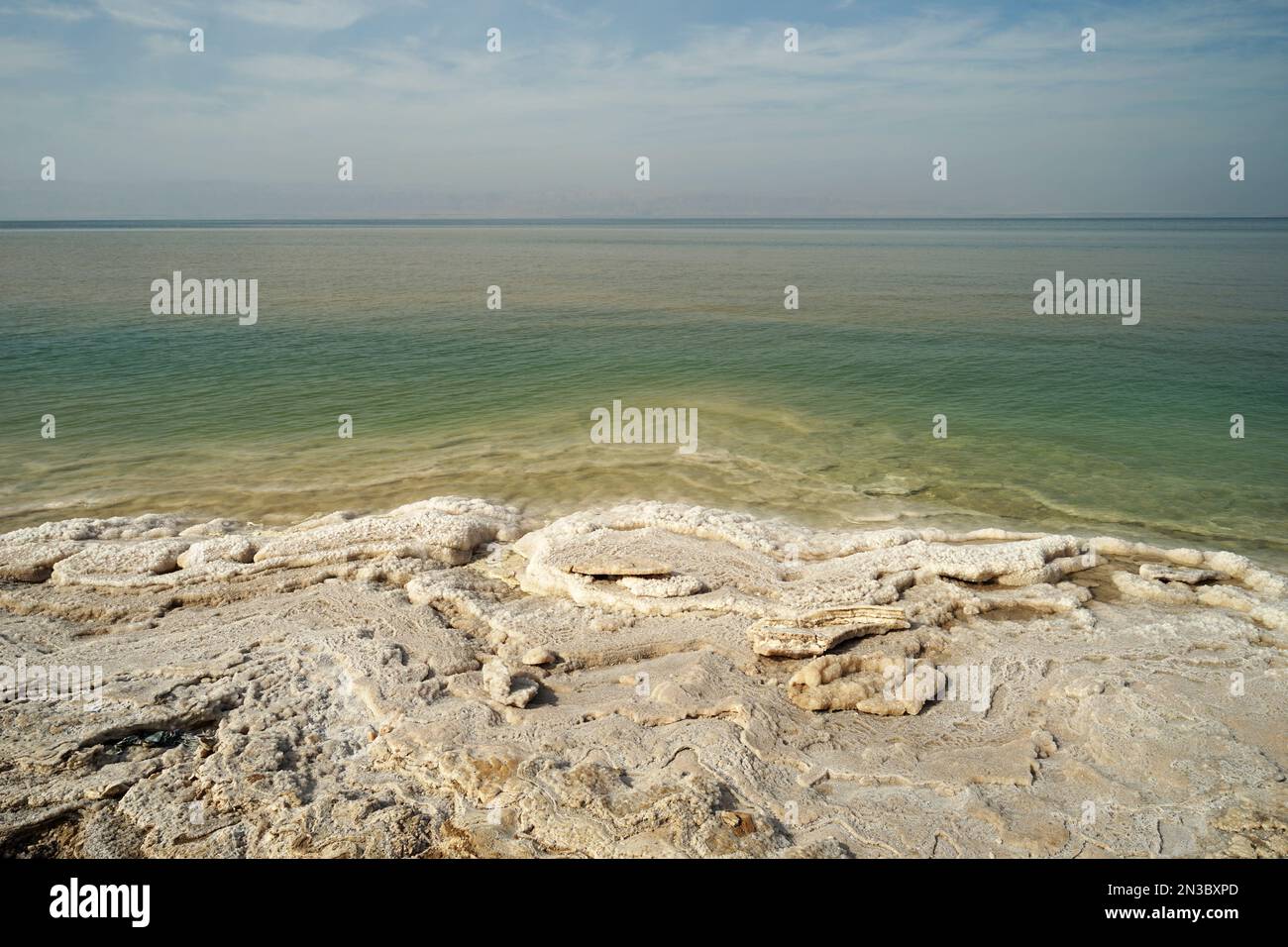 Dead Sea with piles of mineral salt, Jordan and Israel, Dead Sea Stock ...