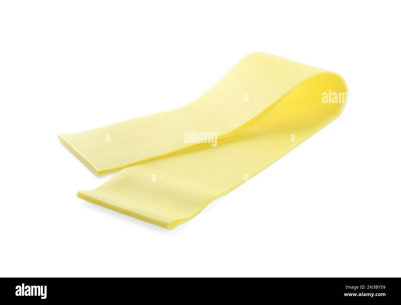 Yellow elastic resistance band isolated on white. Fitness equipment ...