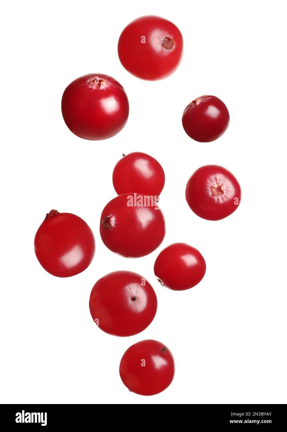 Fresh red cranberries falling on white background Stock Photo - Alamy