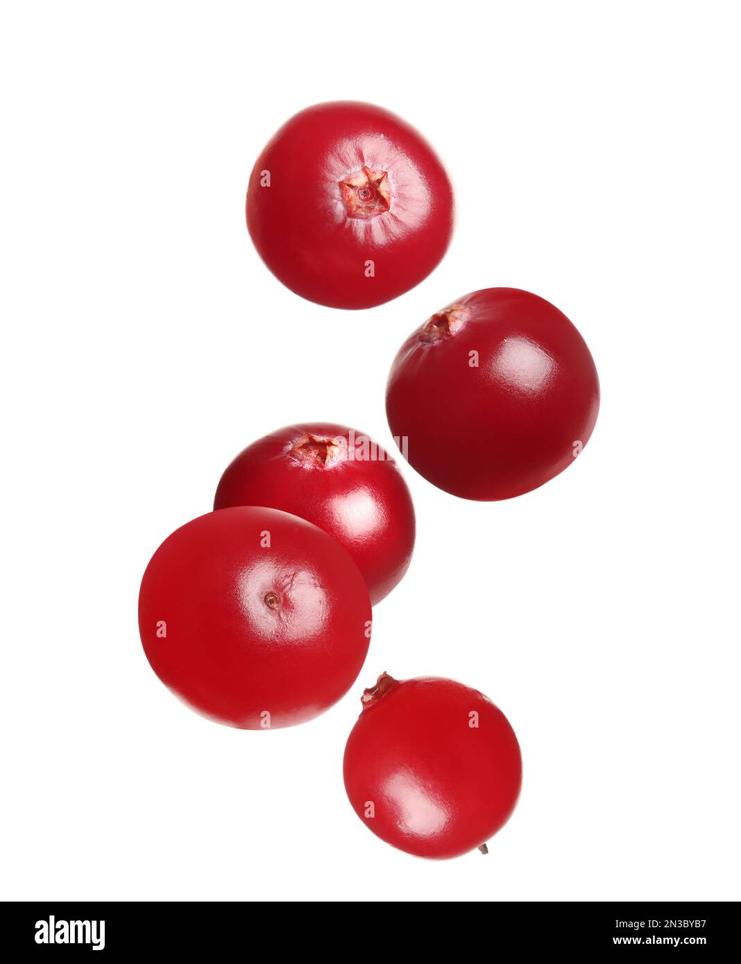 Fresh red cranberries falling on white background Stock Photo - Alamy