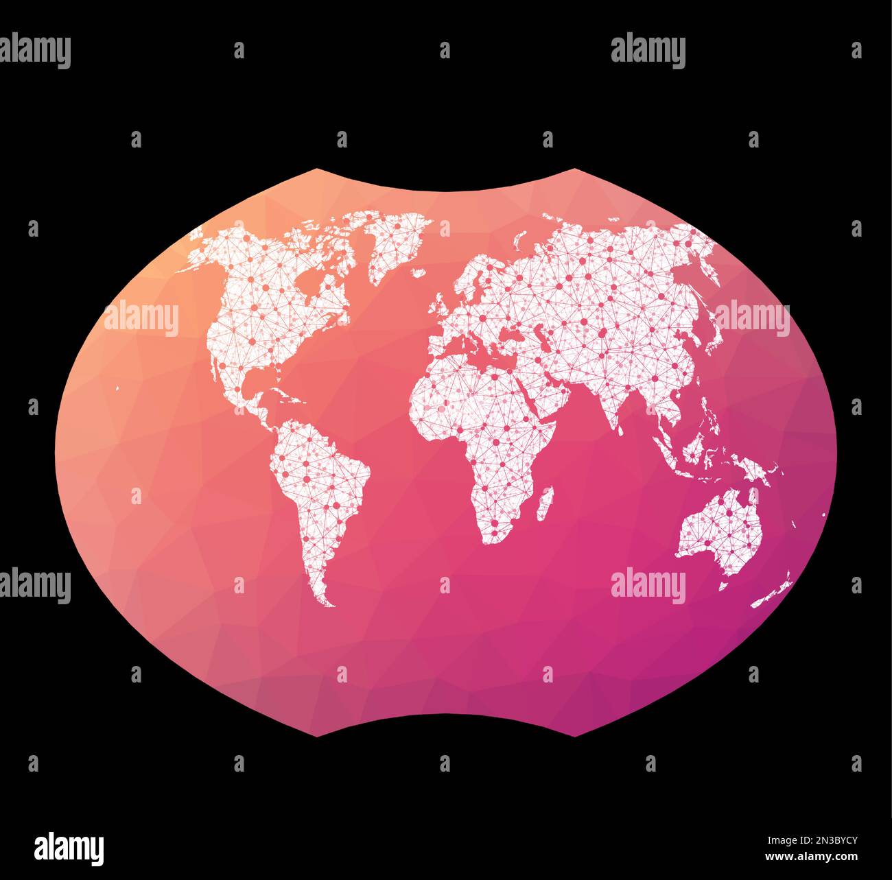 World network map. Ginzburg VI projection. Wired globe in Ginzburg 6 ...