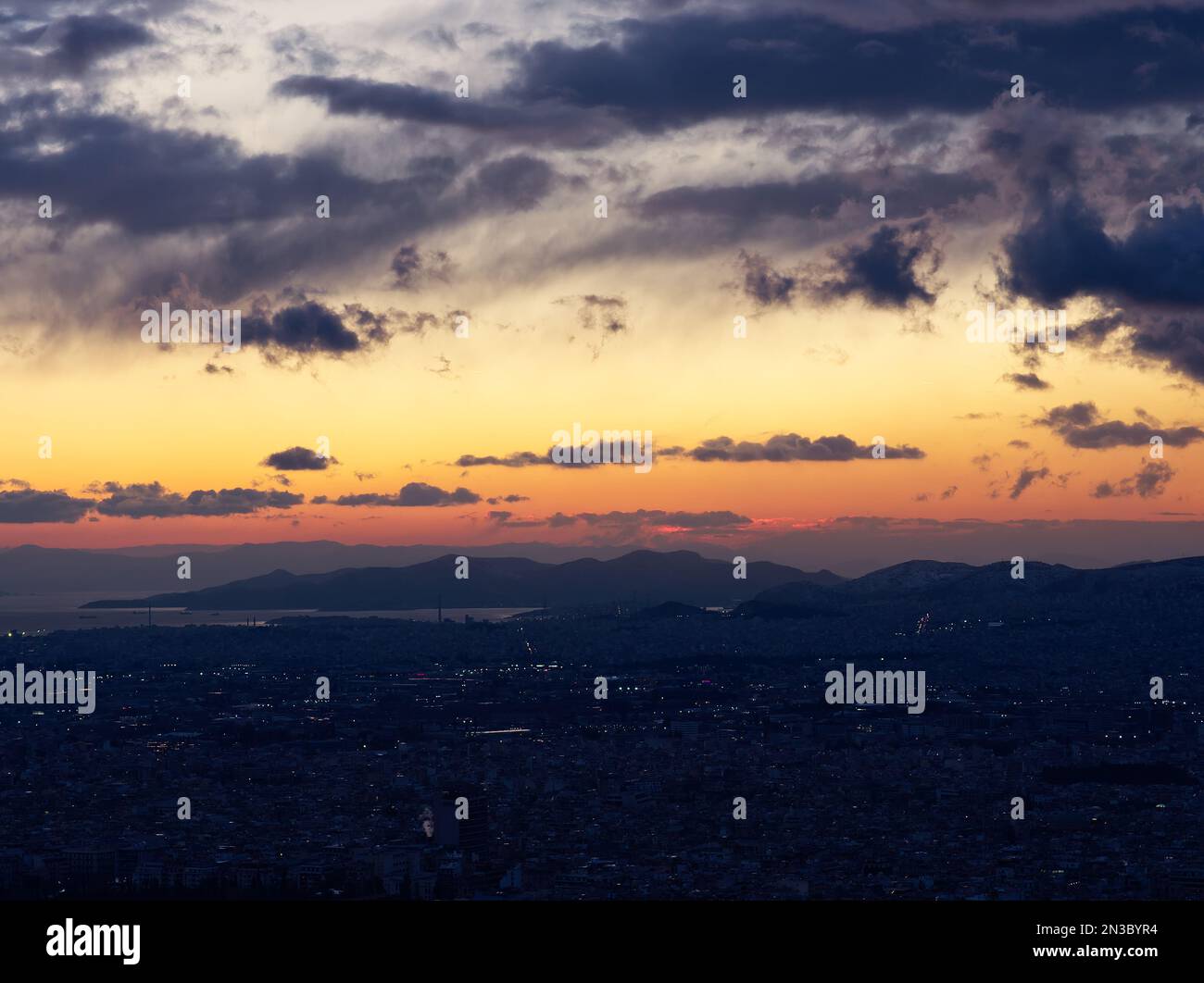 Athens aerial view in dusk colors Stock Photo - Alamy