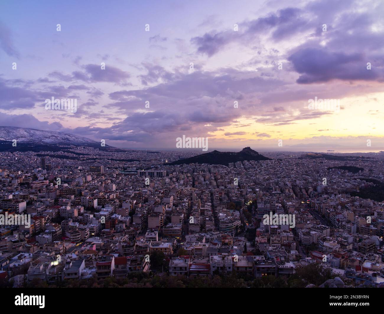 Athens aerial view in dusk colors Stock Photo - Alamy