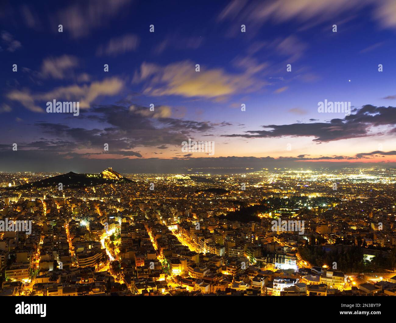 Athens aerial view in dusk colors Stock Photo - Alamy
