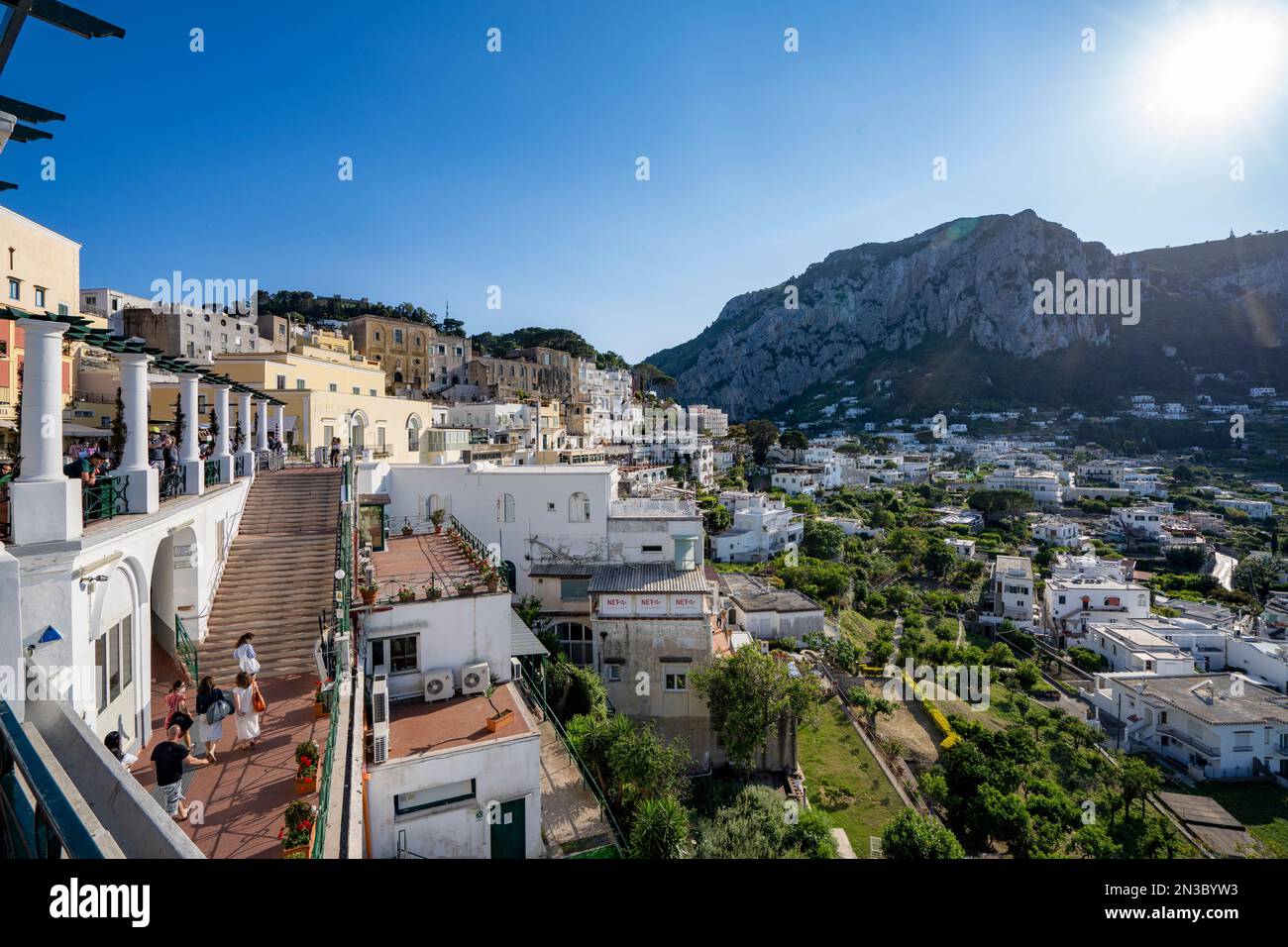 People walking up the stairs to a terrace lookout with an overview of ...