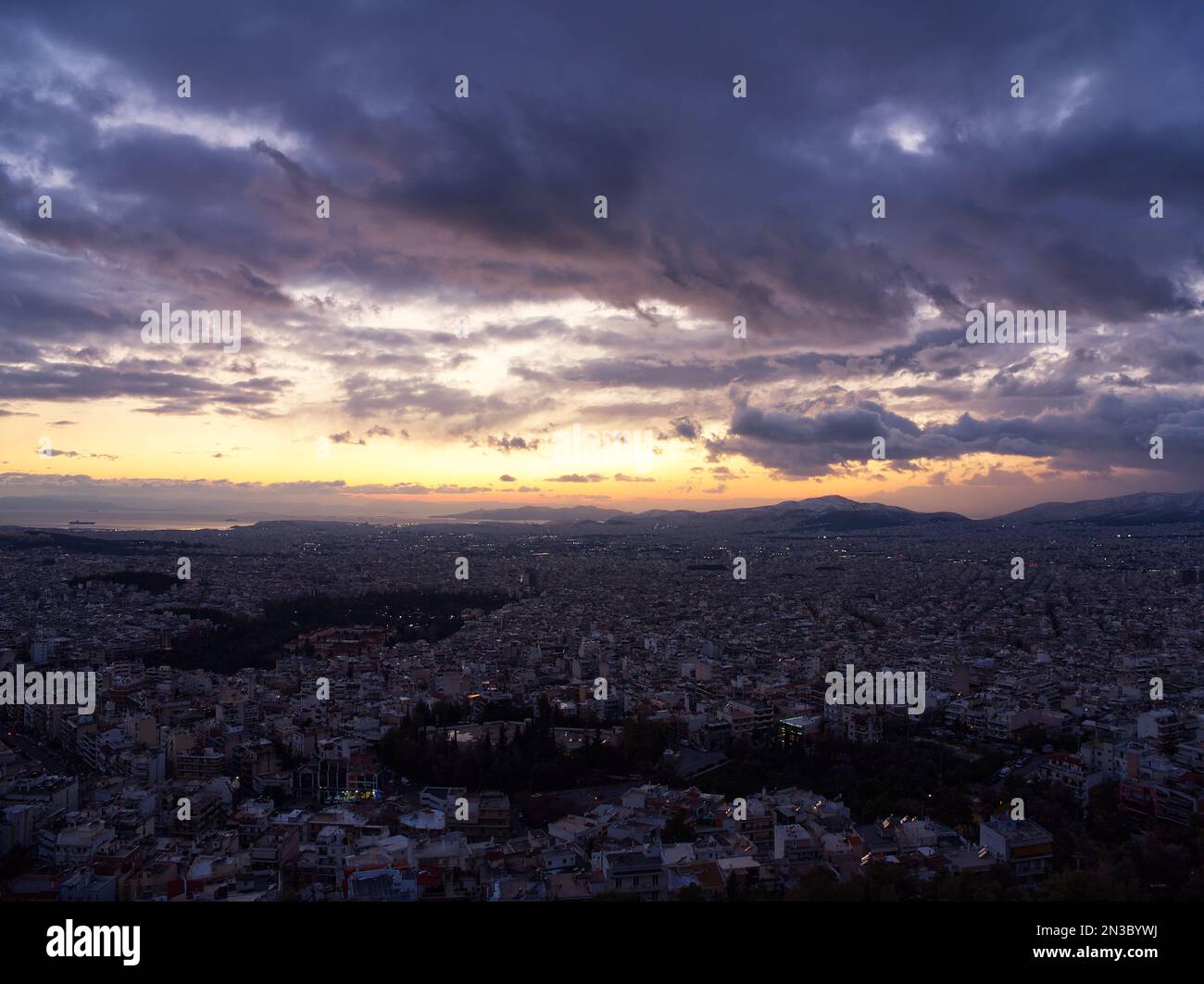 Athens aerial view in dusk colors Stock Photo - Alamy